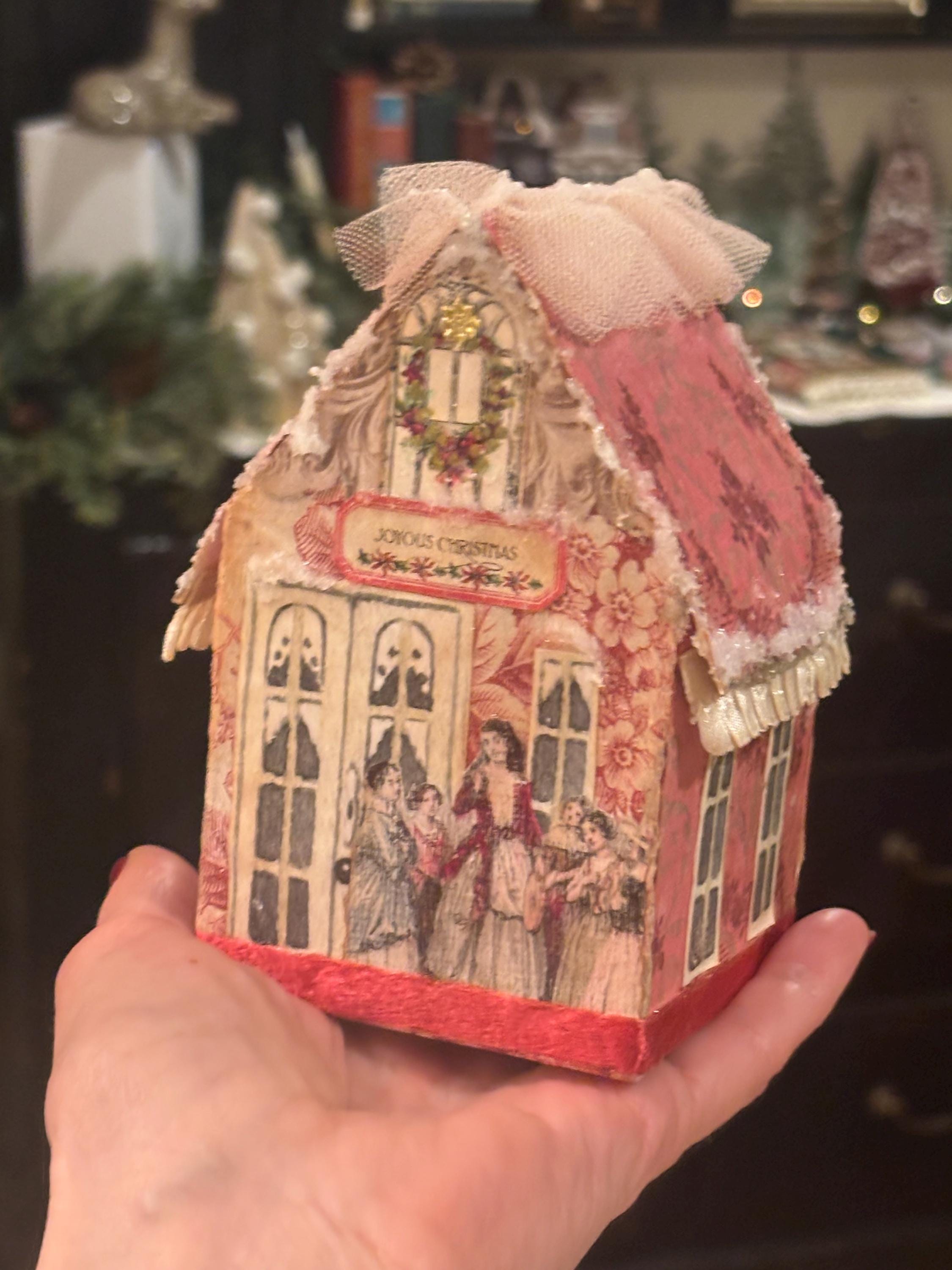 Paper House Decoration, Decoupaged House, Shelf Decoration, Vintage ...