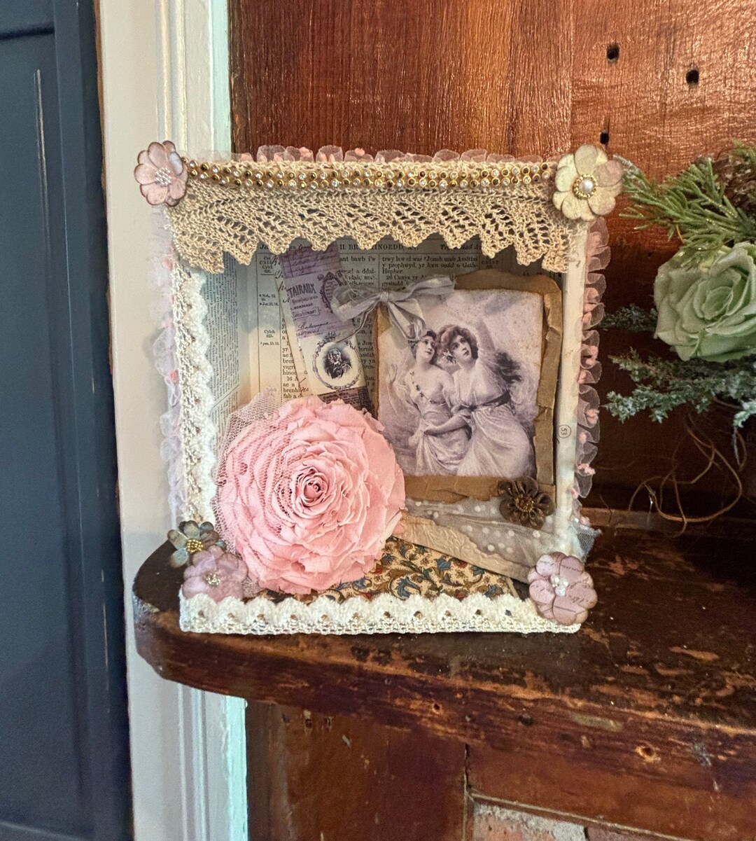 Romantic Shadowbox Assemblage, Mixed Media Diorama Art Box, Shabby Chic Style Decorative Box ...