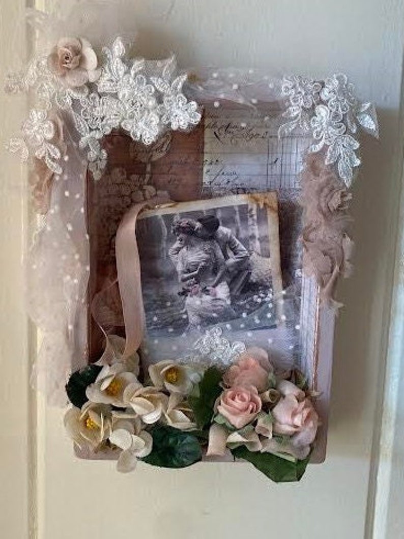 Romantic, Handmade, Shabby Chic Style Shadowbox, Mixed Media Art Box, Bridal Style Assemblage ...