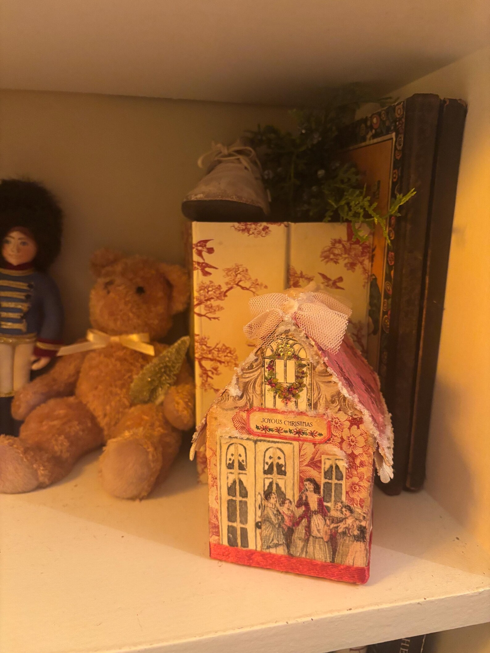 Paper House Decoration, Decoupaged House, Shelf Decoration, Vintage ...