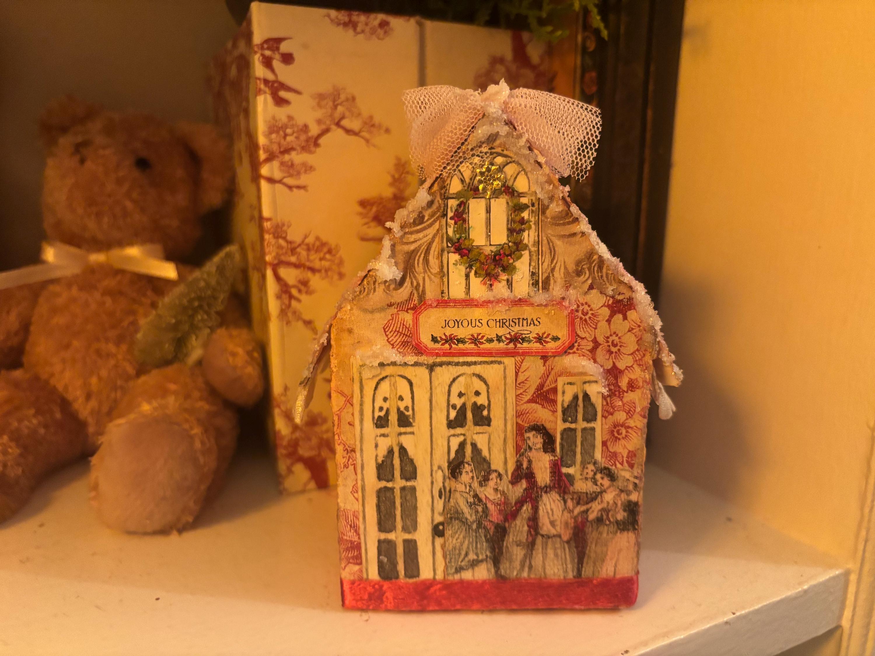 Paper House Decoration, Decoupaged House, Shelf Decoration, Vintage ...