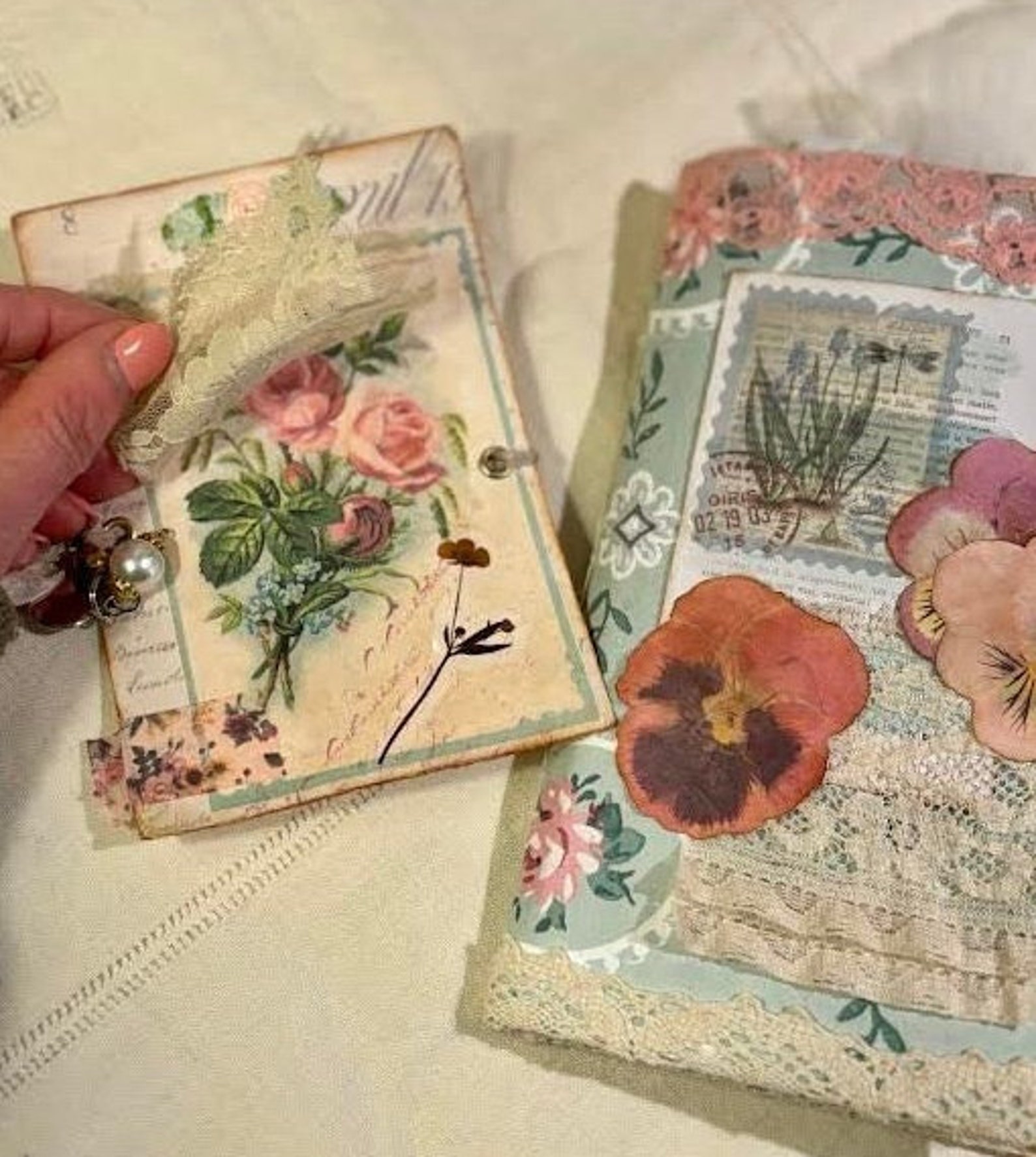Flowery Junk Journal 'annie', Mixed Media Art Journal, Shabby Chic Junk ...