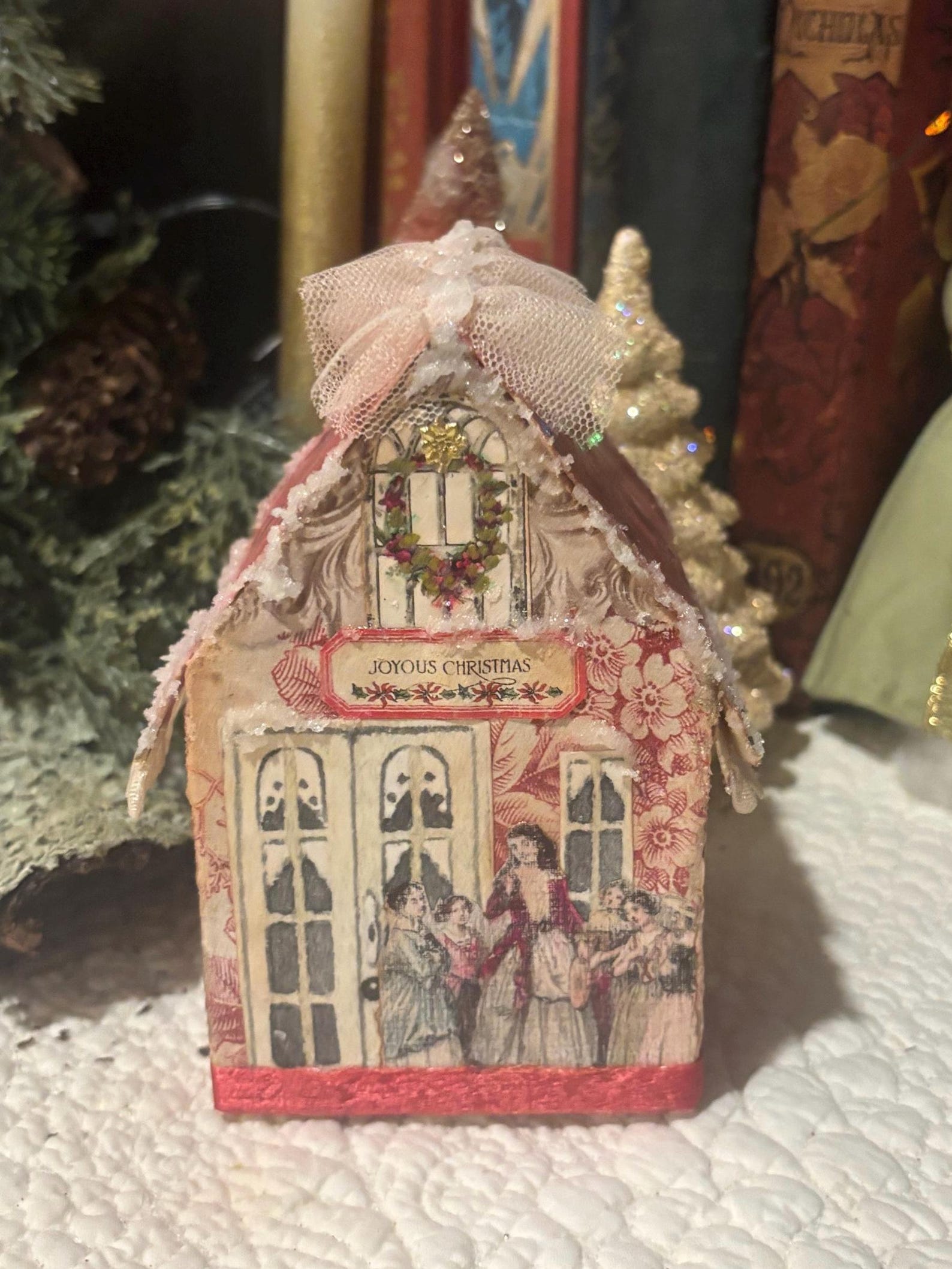 Paper House Decoration, Decoupaged House, Shelf Decoration, Vintage ...