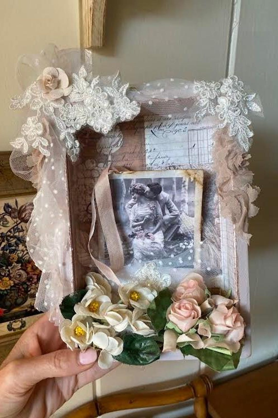 Romantic, Handmade, Shabby Chic Style Shadowbox, Mixed Media Art Box, Bridal Style Assemblage ...