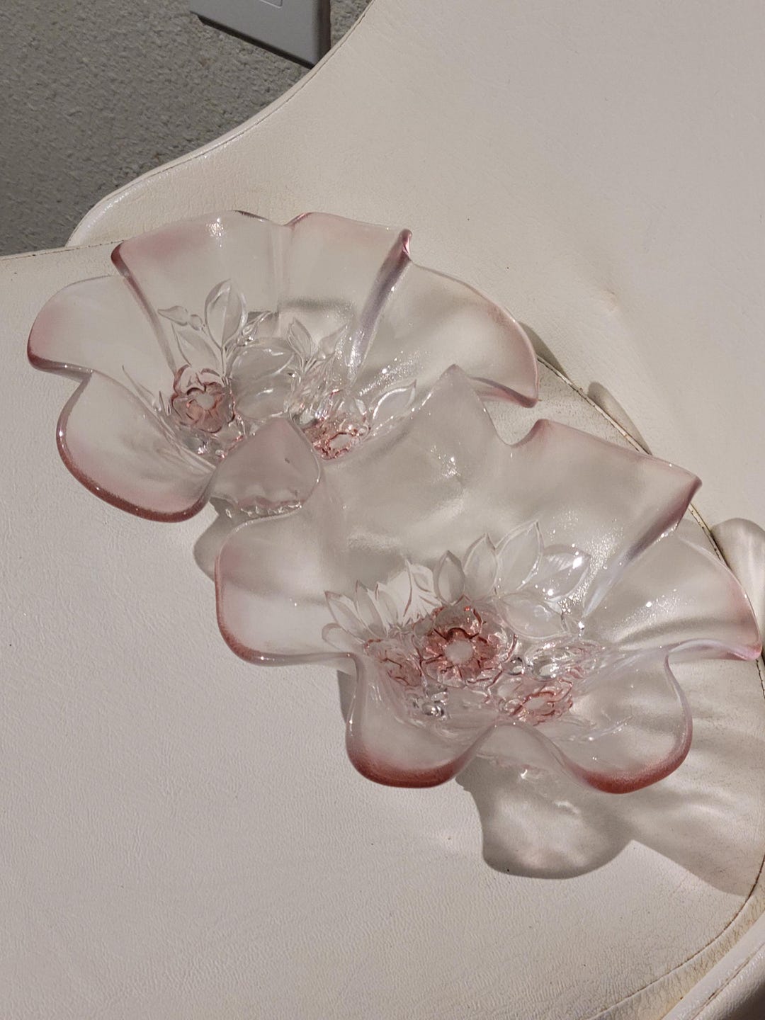 Vintage Mikasa Rosella Frosted Pink Glass Petal Shape Double Bowl 11 - Etsy