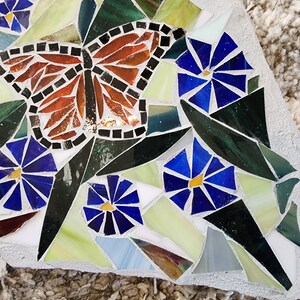 Monarch Butterfly With Blue Forget Me Nots Stained Glass Mosaic ...