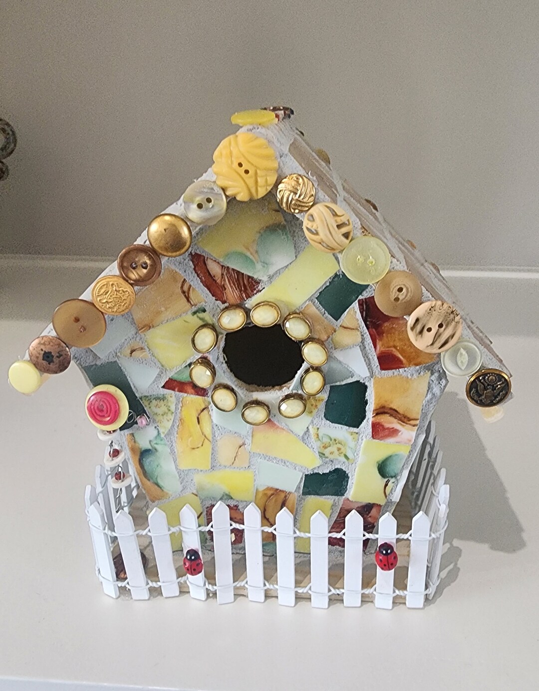 Broken China and Stained Glass Mosaic Birdhouse - Etsy