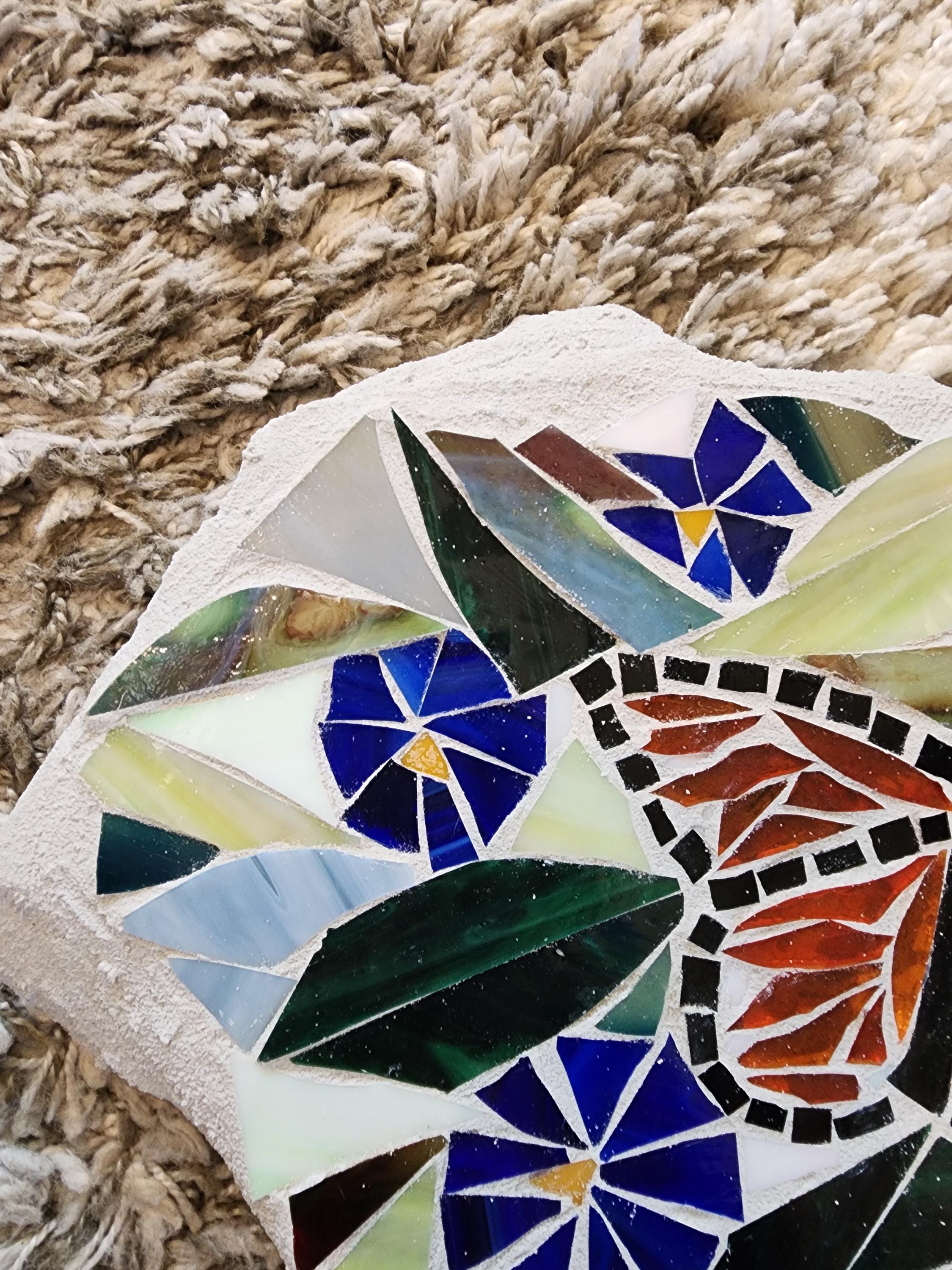 Monarch Butterfly With Blue Forget Me Nots Stained Glass Mosaic ...