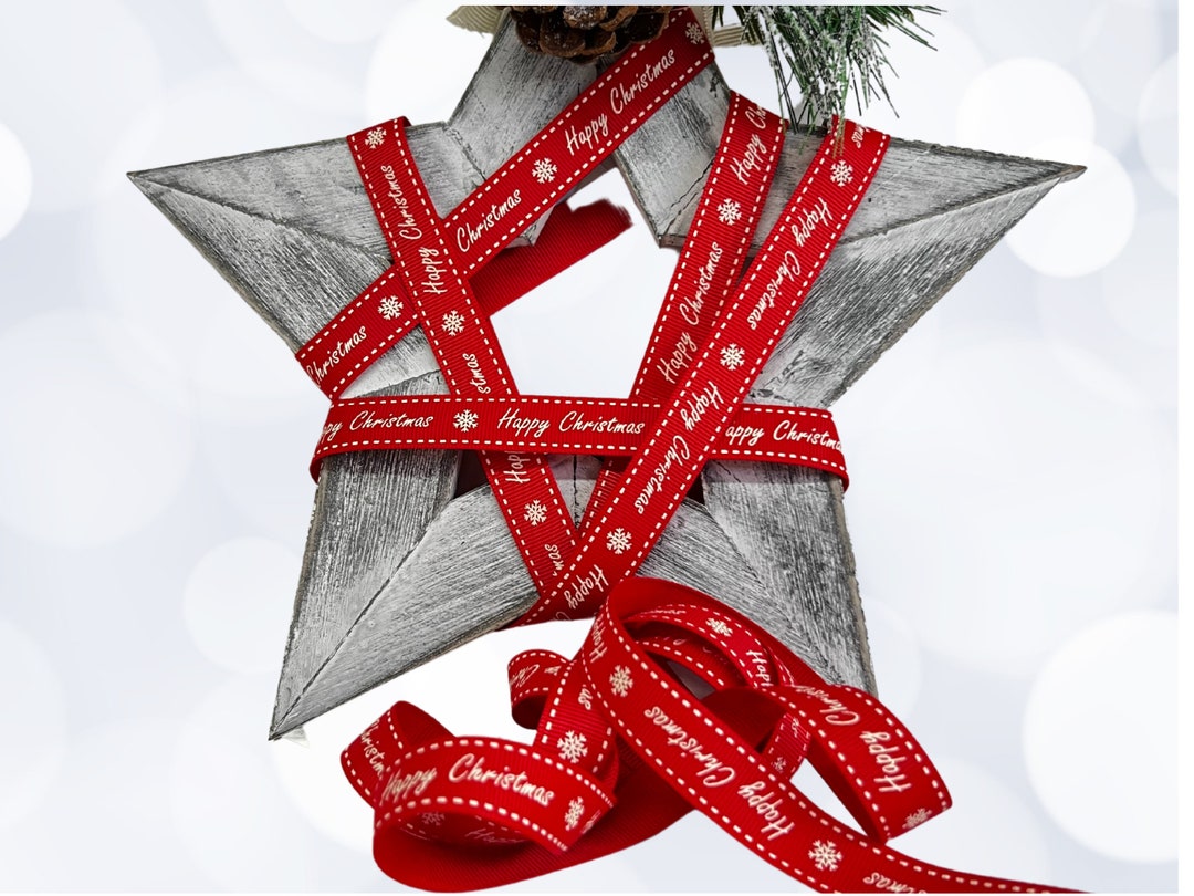 Christmas Ribbon, Festive Red Grosgrain Ribbon With Cream Happy ...