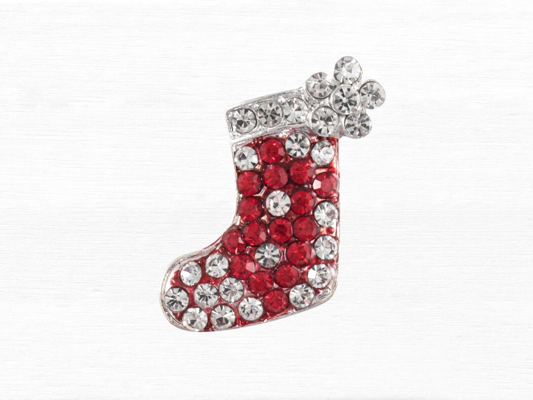 Red Christmas Stocking Button With Red and Clear Diamantes, Festive ...