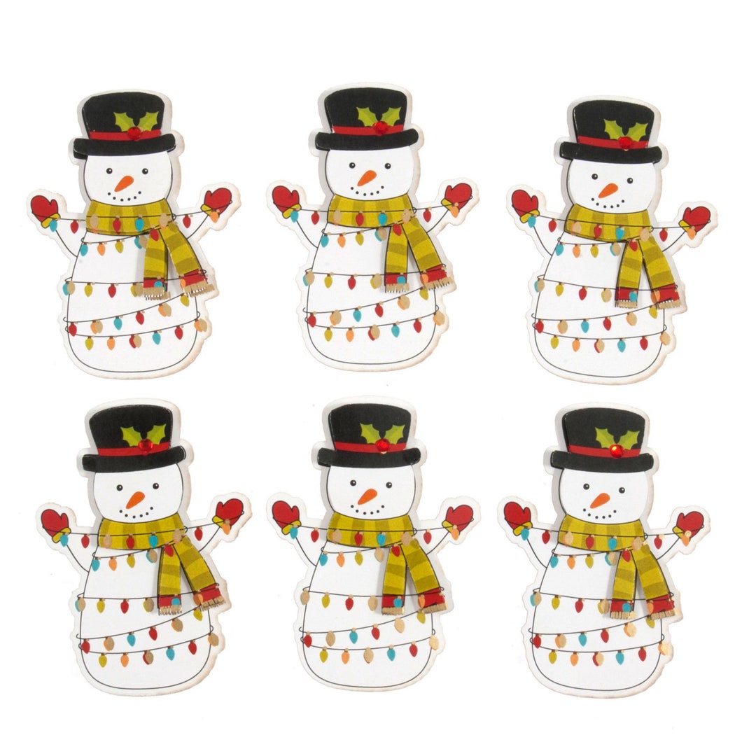 Cute Snowman Wrapped in Fairylights Self Adhesive Craft Embellishment ...