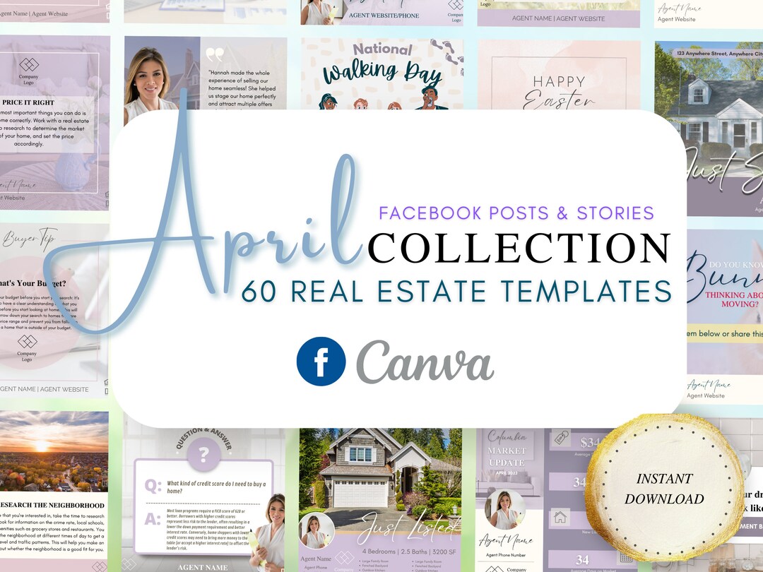 Real Estate April Facebook Post Marketing Templates Canva Spring Easter ...