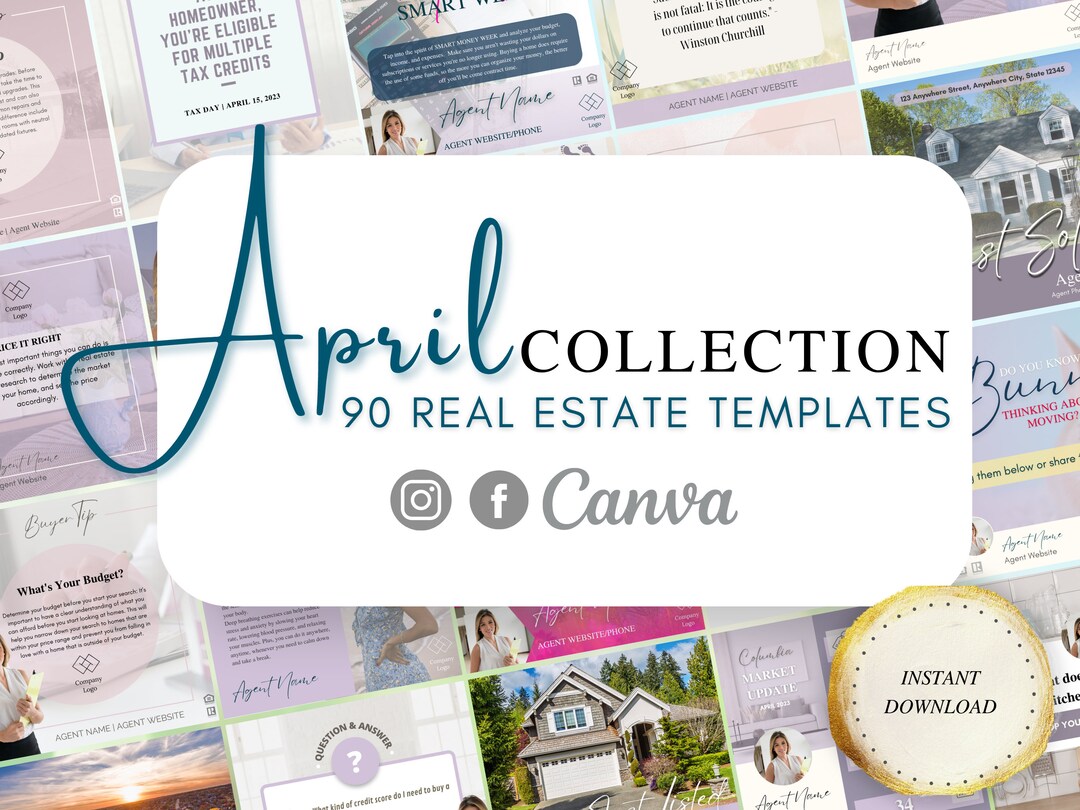 Real Estate April Social Media Realtor Marketing Canva Templates Lead ...