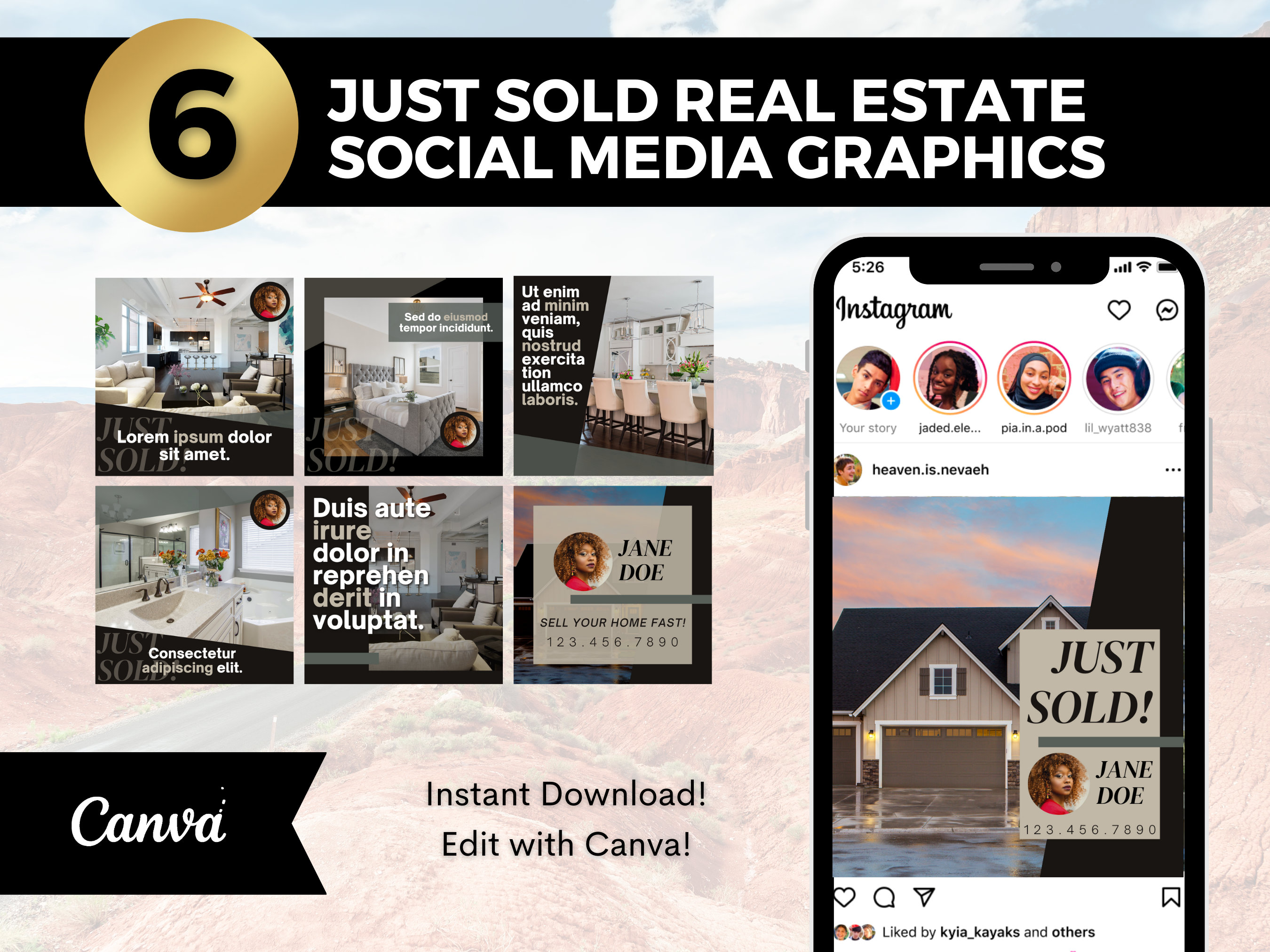 Real Estate Social Media Graphics Set Canva Template for Business ...