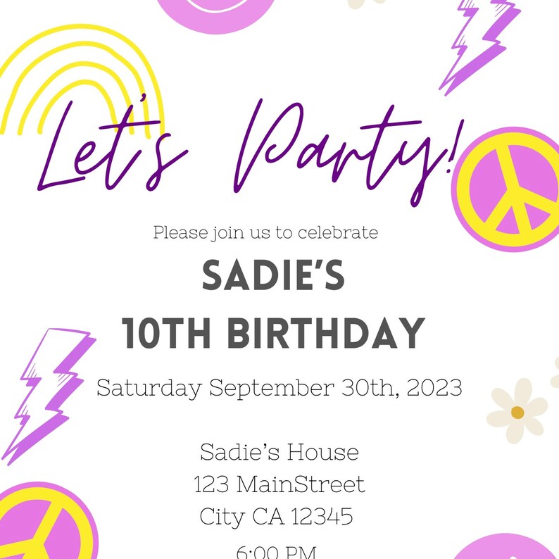 Girls Party Invitation Template - Etsy