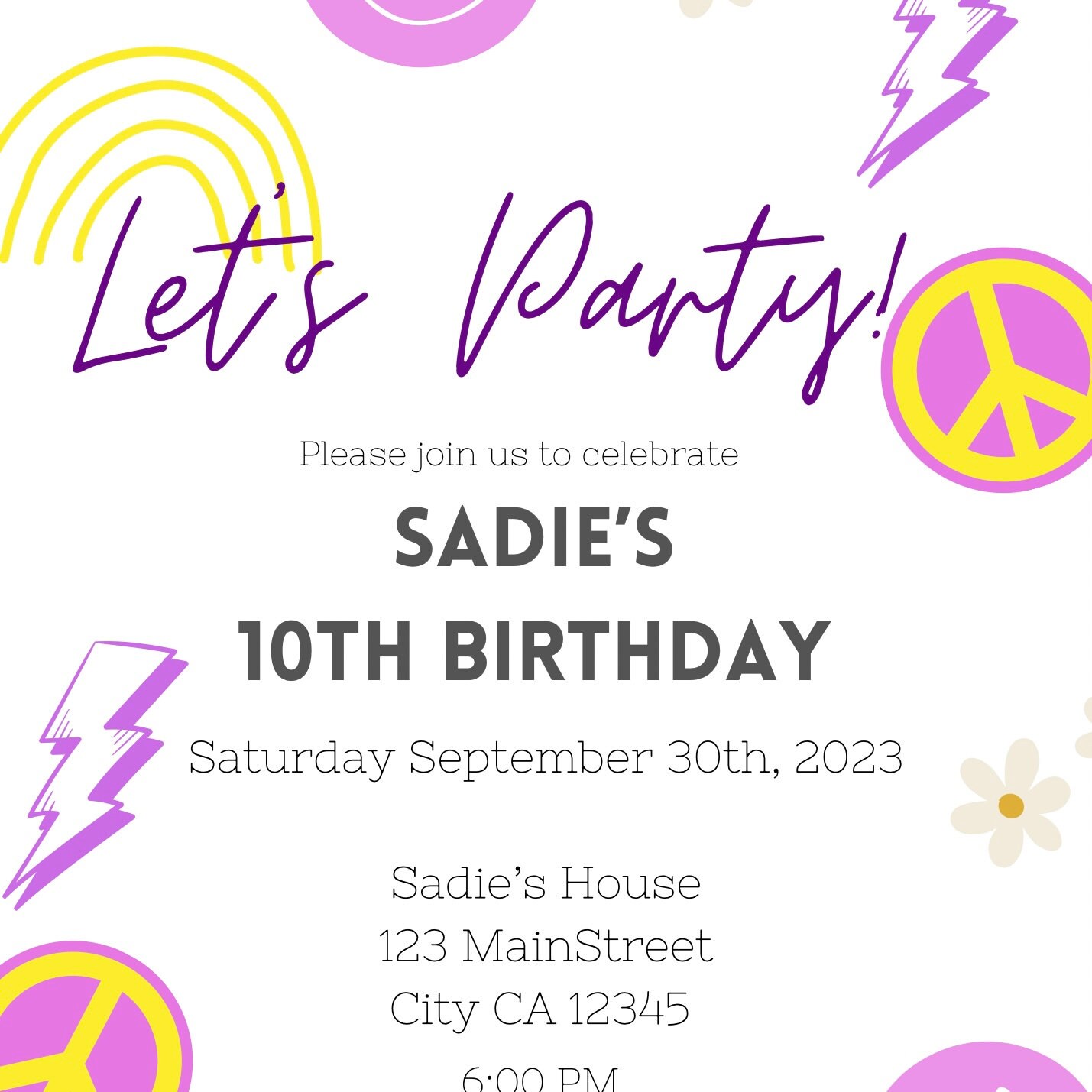 Girls Party Invitation Template - Etsy