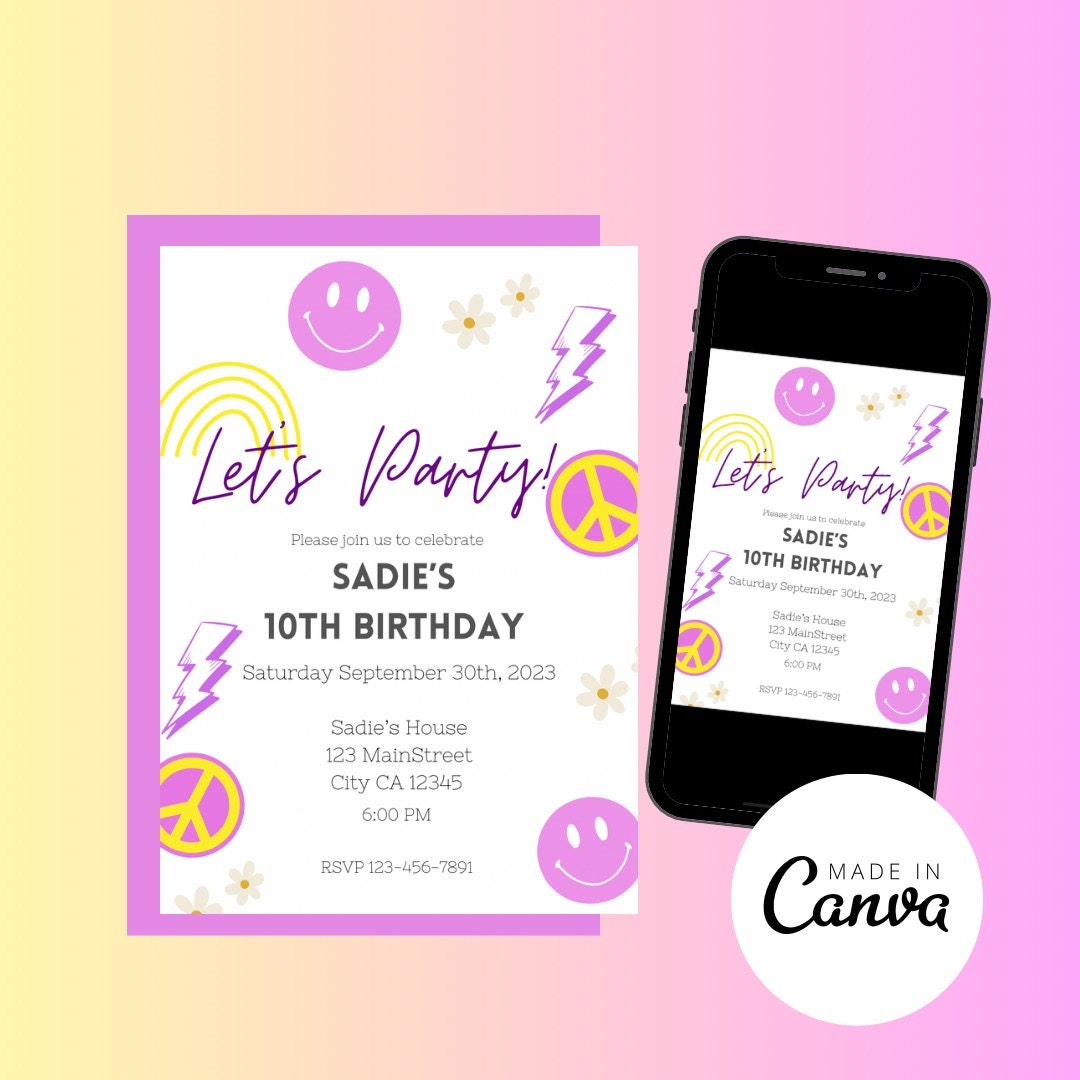 Girls Party Invitation Template - Etsy