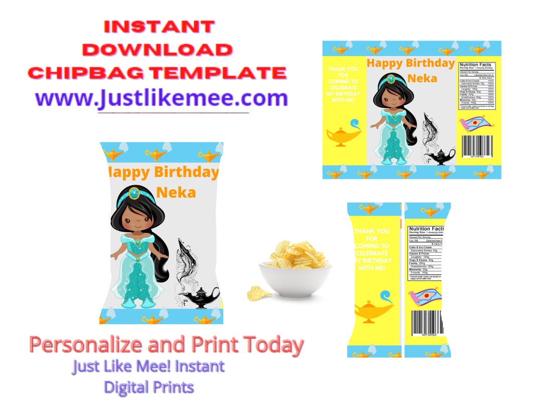 Genie in a Bottle Party Theme Chip Bag Template Instant Download - Etsy ...