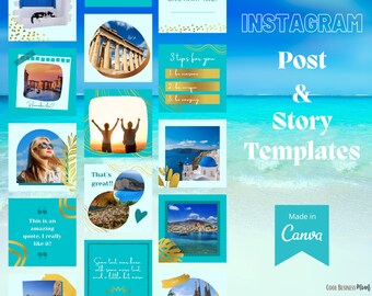 Instagram Template Blue Teal and Gold IG Post and Story Editable ...