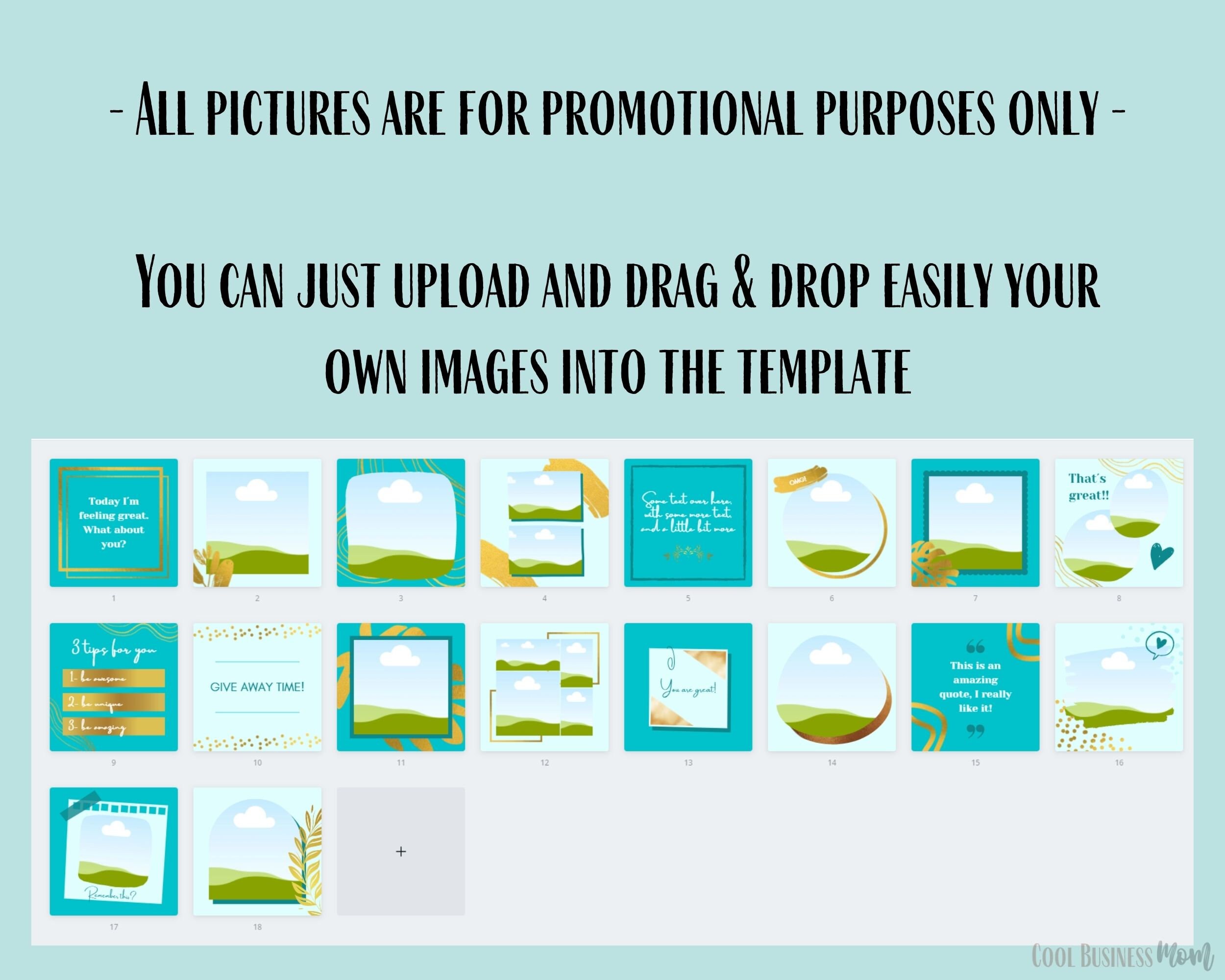 Instagram Template Blue - Teal and Gold IG Post and Story Editable ...