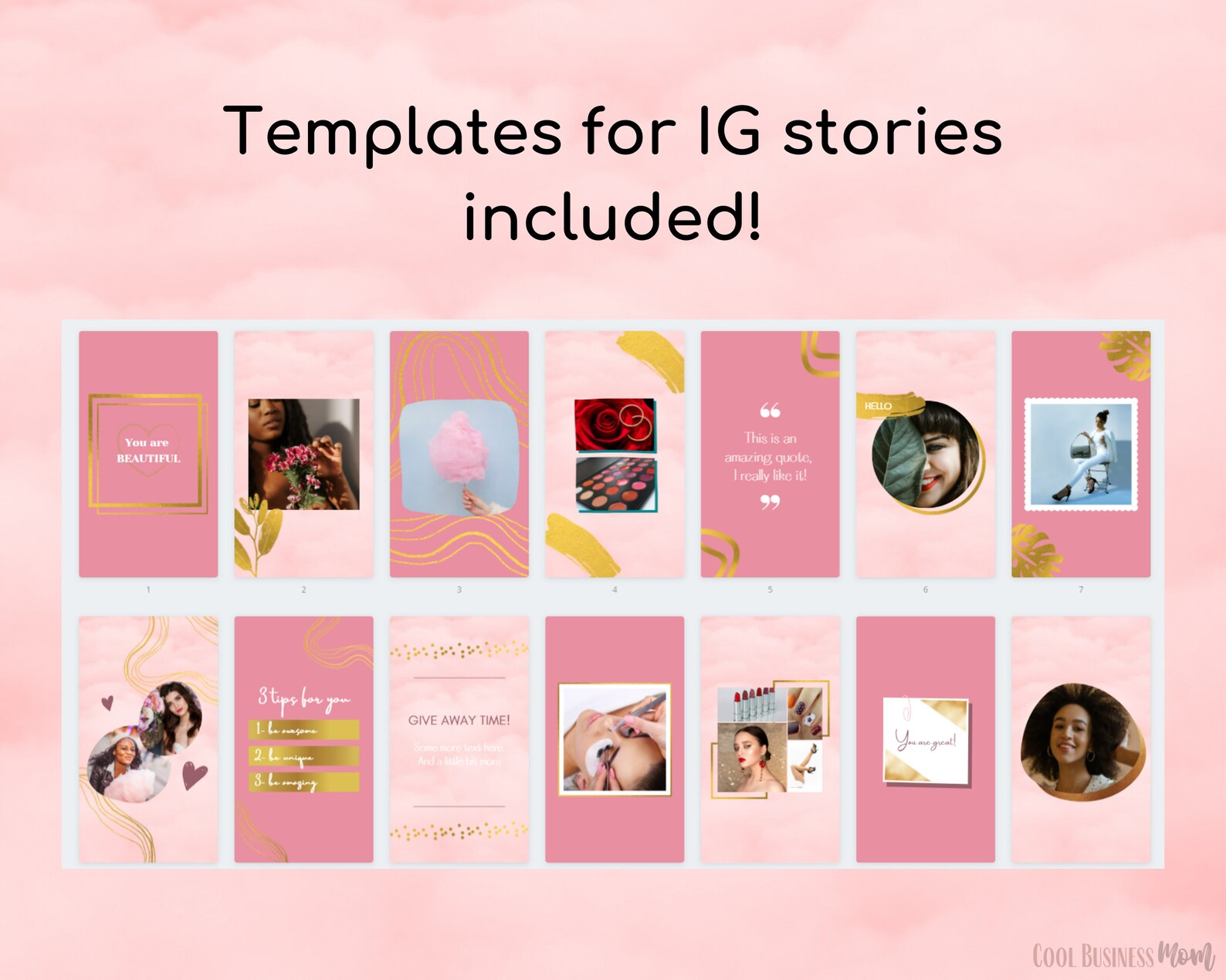 Pink Instagram Theme Template - Pink and Gold IG Post and Story ...