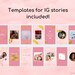 Pink Instagram Theme Template Pink and Gold IG Post and Story Editable ...