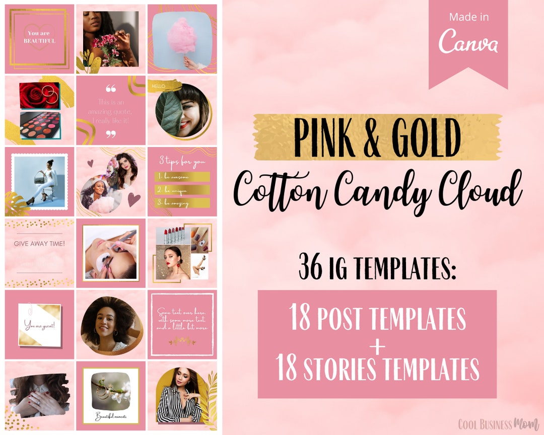 Pink Instagram Theme Template Pink and Gold IG Post and Story Editable ...