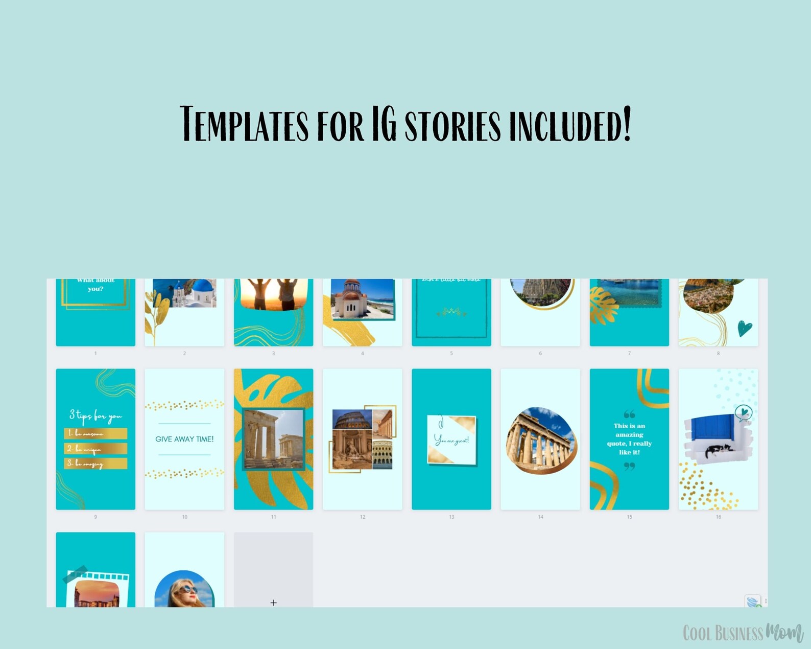 Instagram Template Blue - Teal and Gold IG Post and Story Editable ...