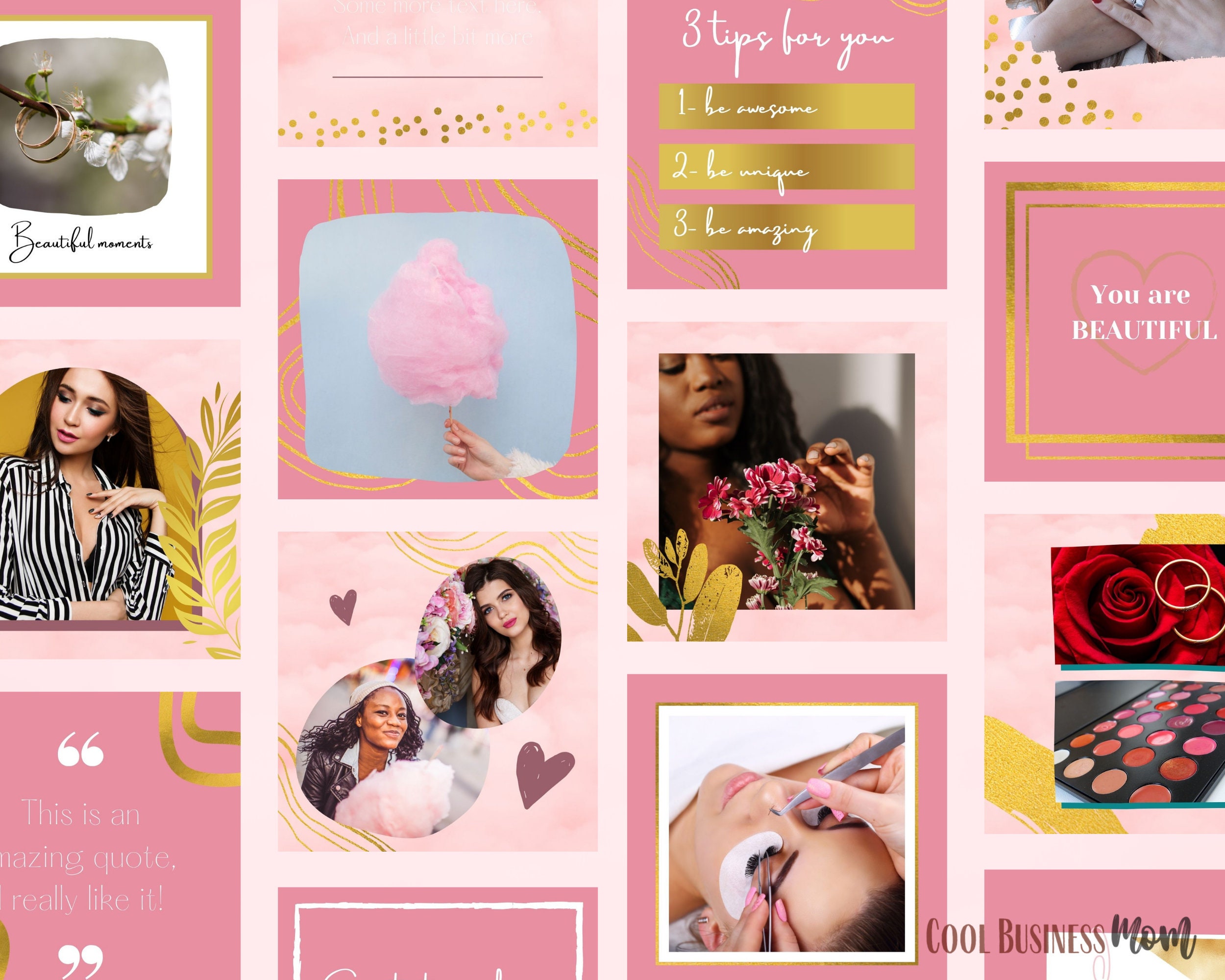 Pink Instagram Theme Template Pink and Gold IG Post and - Etsy
