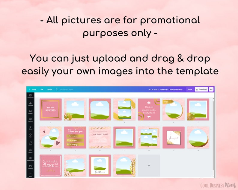 Pink Instagram Theme Template - Pink and Gold IG Post and Story ...