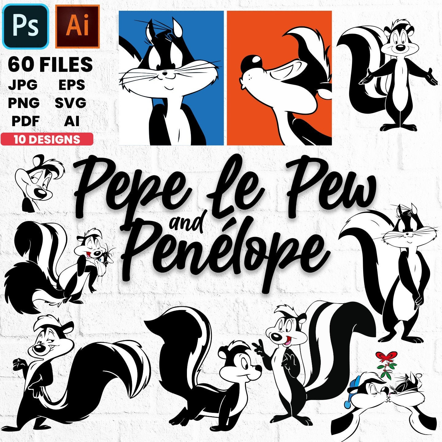 10 Clipart Pepe Le Pew And Penelope Collection SVG Pepe Le | Etsy