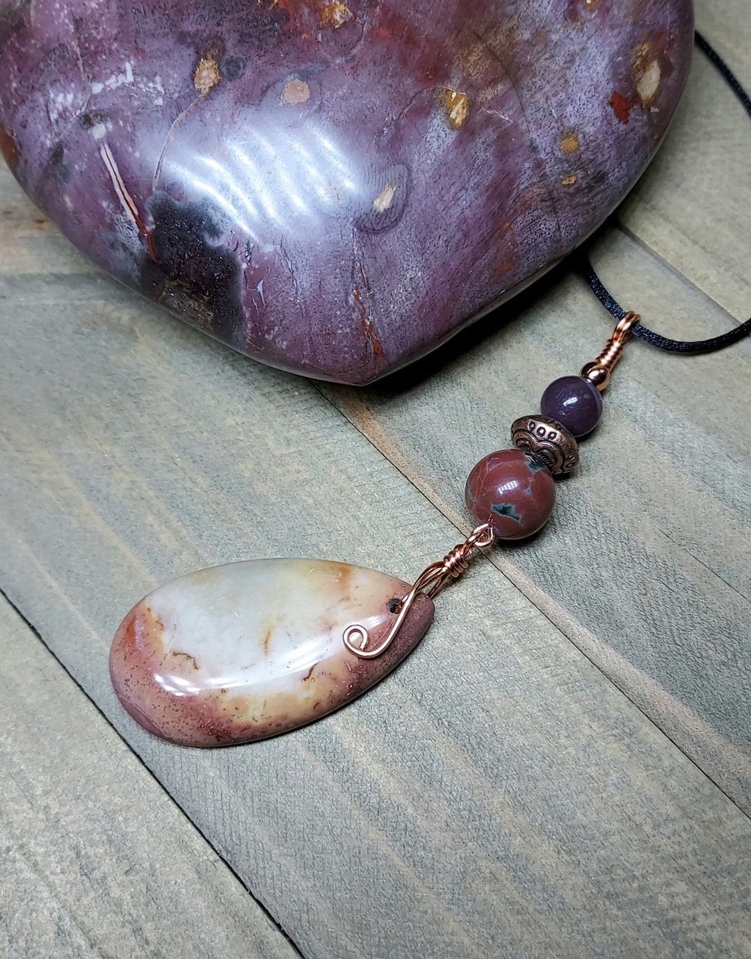 Polychrome Jasper Necklace With Ocean Jasper and Mookaite, Creamy Beige ...