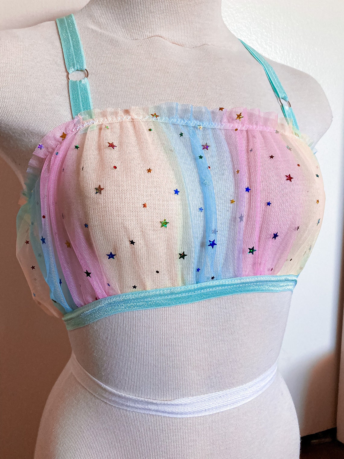 Pastel Rainbow Moon & Star Ruffle Bralette | Etsy