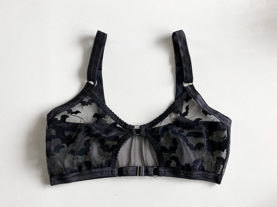 SPOOKY Bralette: Bats Velvet Flocked Mesh - Etsy