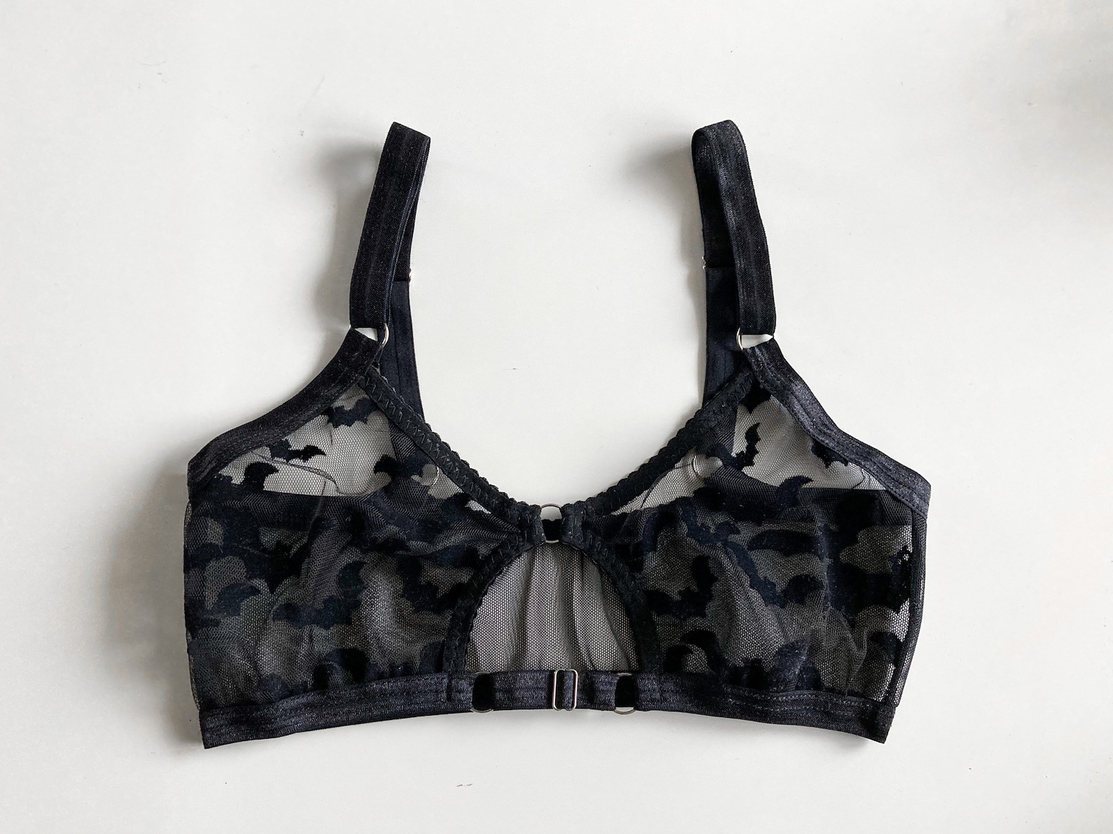 SPOOKY Bralette: Bats Velvet Flocked Mesh - Etsy