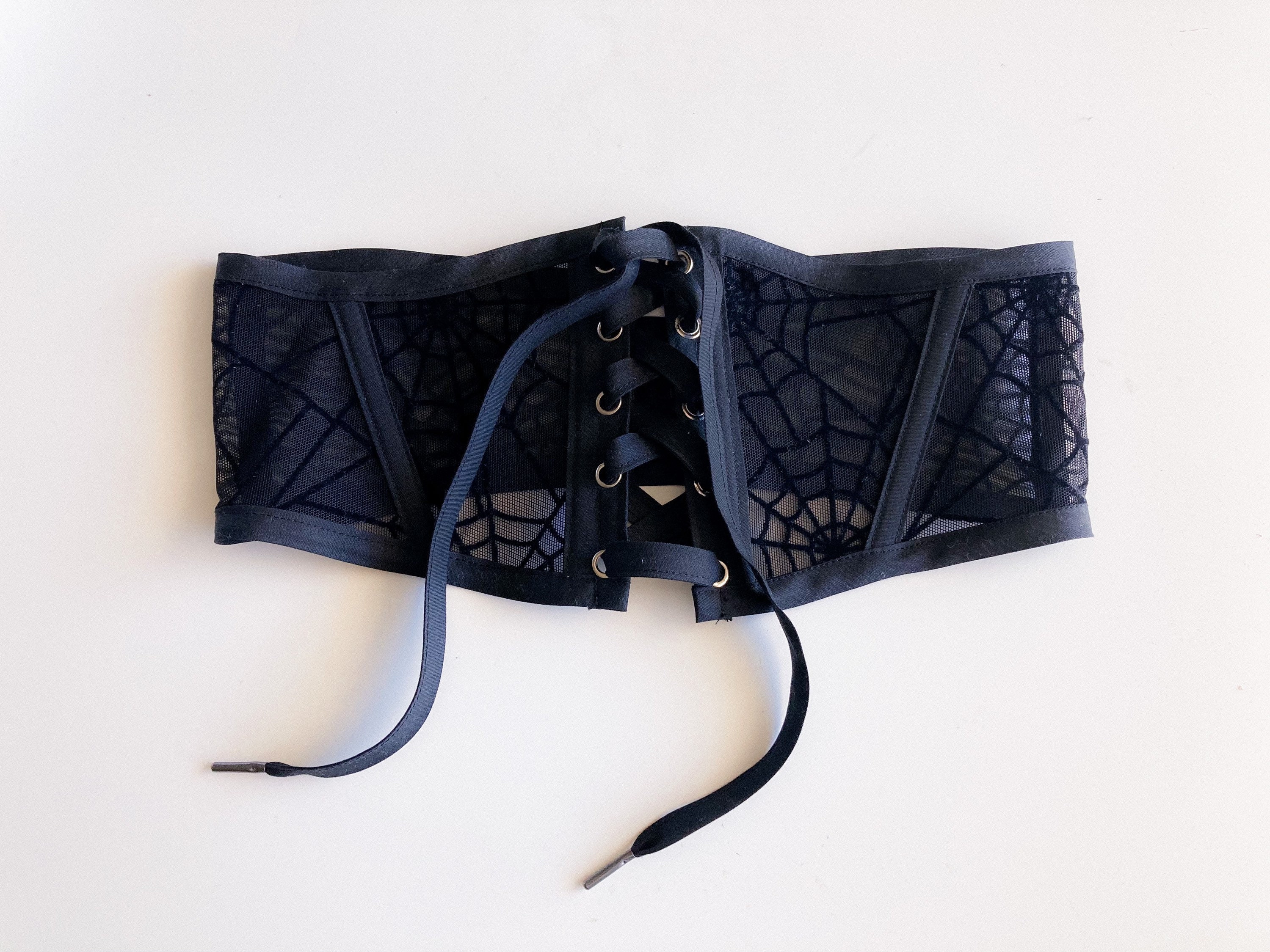 Black & Black Spiderweb Underbust Waist Corset - Etsy