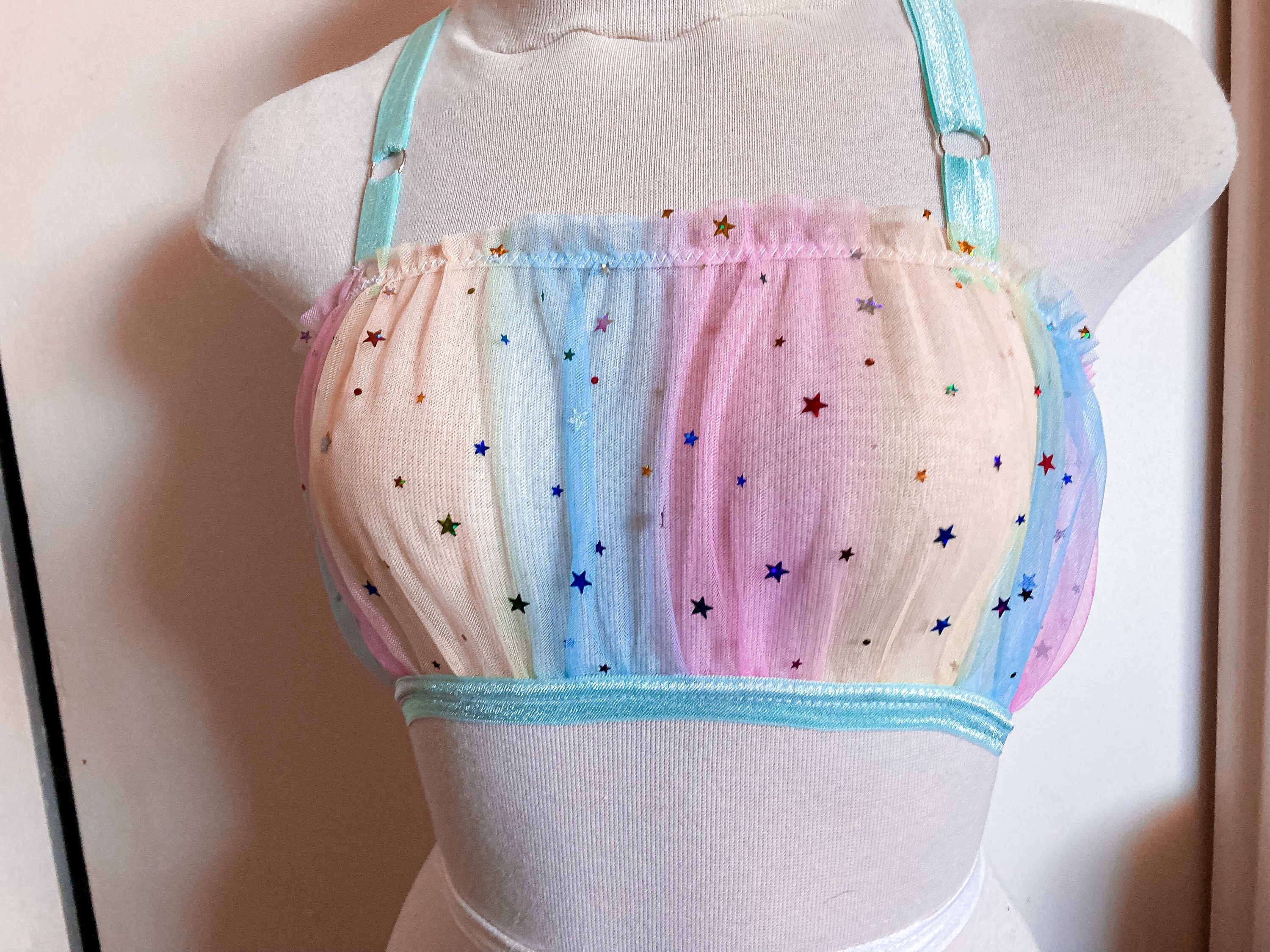 Pastel Rainbow Moon & Star Ruffle Bralette | Etsy