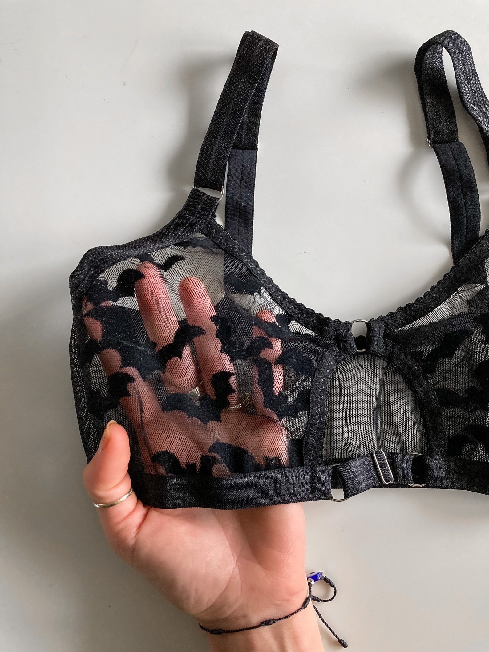 SPOOKY Bralette: Bats Velvet Flocked Mesh - Etsy