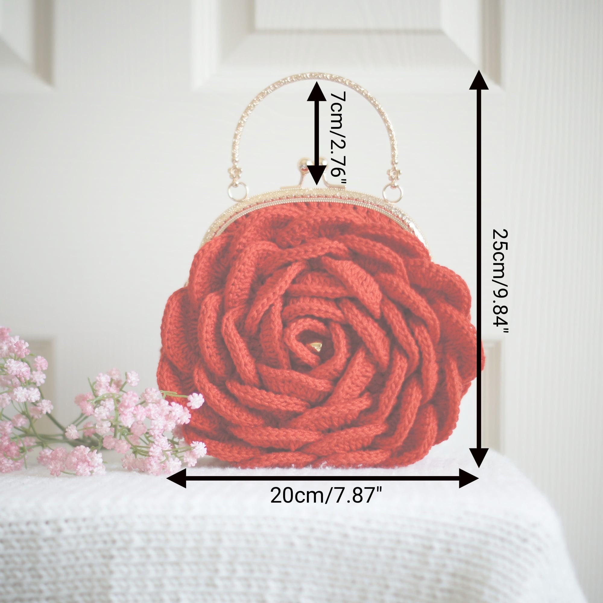Rose Crochet Handbag in Red Color, Cute Evening Purse With Lining and ...