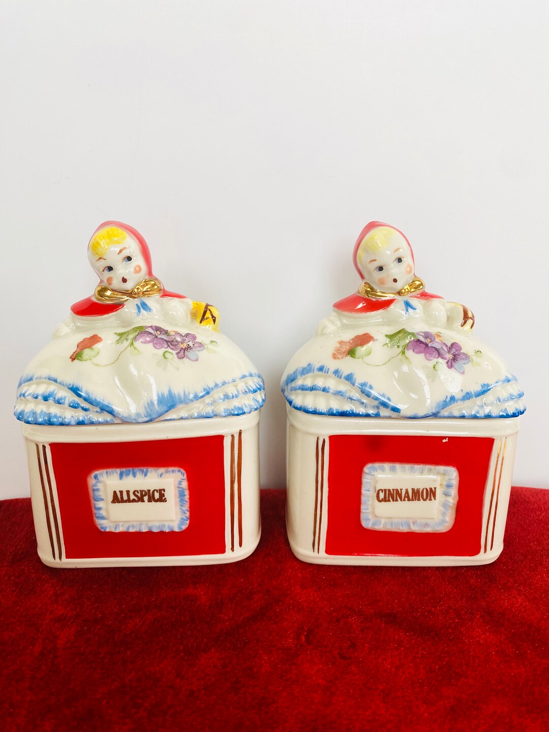 Vintage Hull Pottery Little Red Riding Hood Spice Jars, LRRH Spice Jars ...