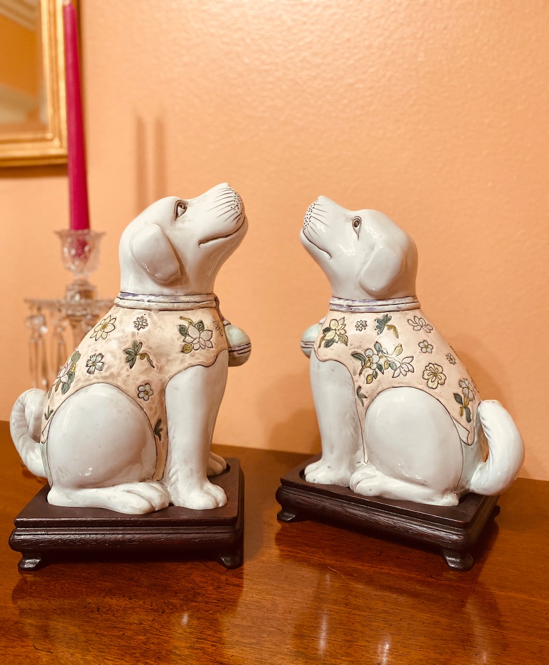 Pair / Asian Porcelain Dog Figurines, Macau Hand Painted/pair of Fire ...