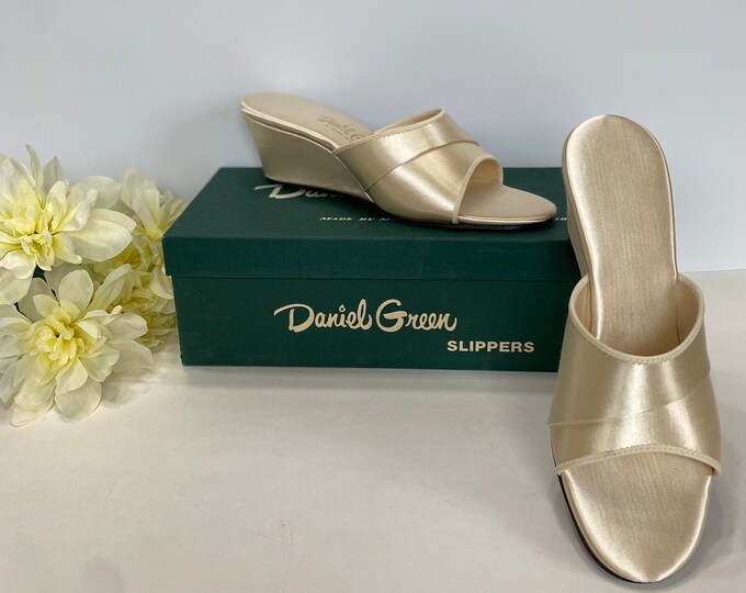 1960s Satin Champagne House Slippers, Vintage House Slippers ...