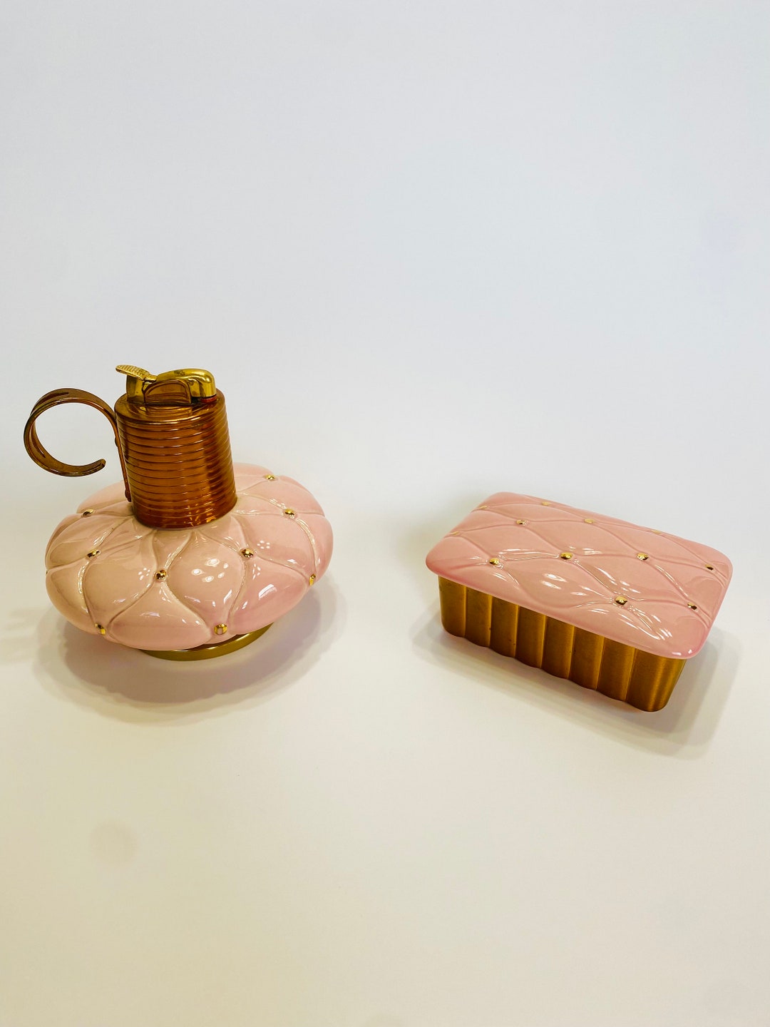Vintage Evans Pink Quilted Smoking Set, Evans Lighter/ Cigarette Box ...