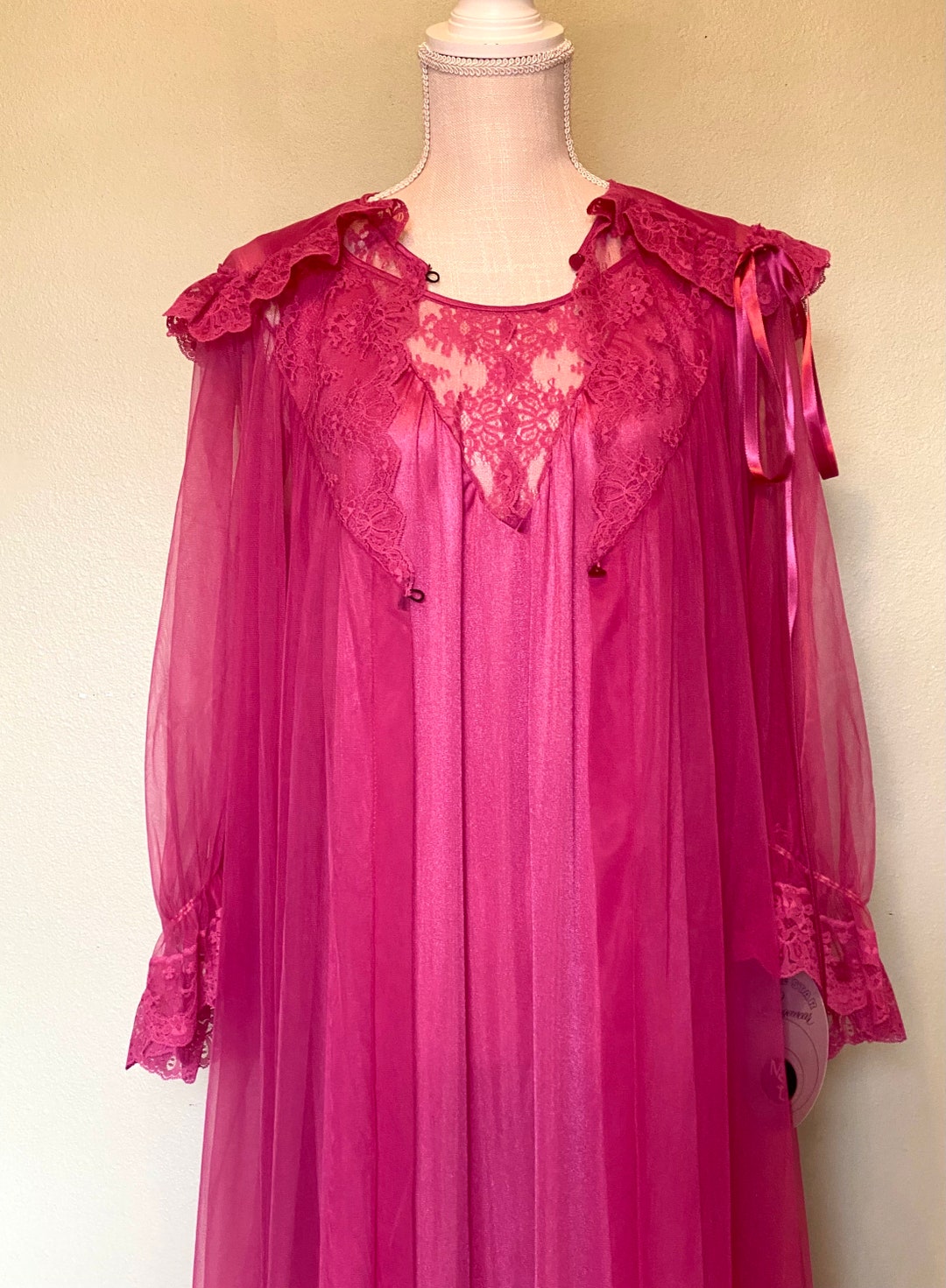 NWT/ 1960s Movie Star Rasberry Pink Lace Chiffon Peignoir Set, Size-s ...