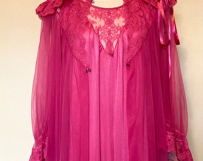 NWT/ 1960s Movie Star Rasberry Pink Lace Chiffon Peignoir Set, Size-s ...