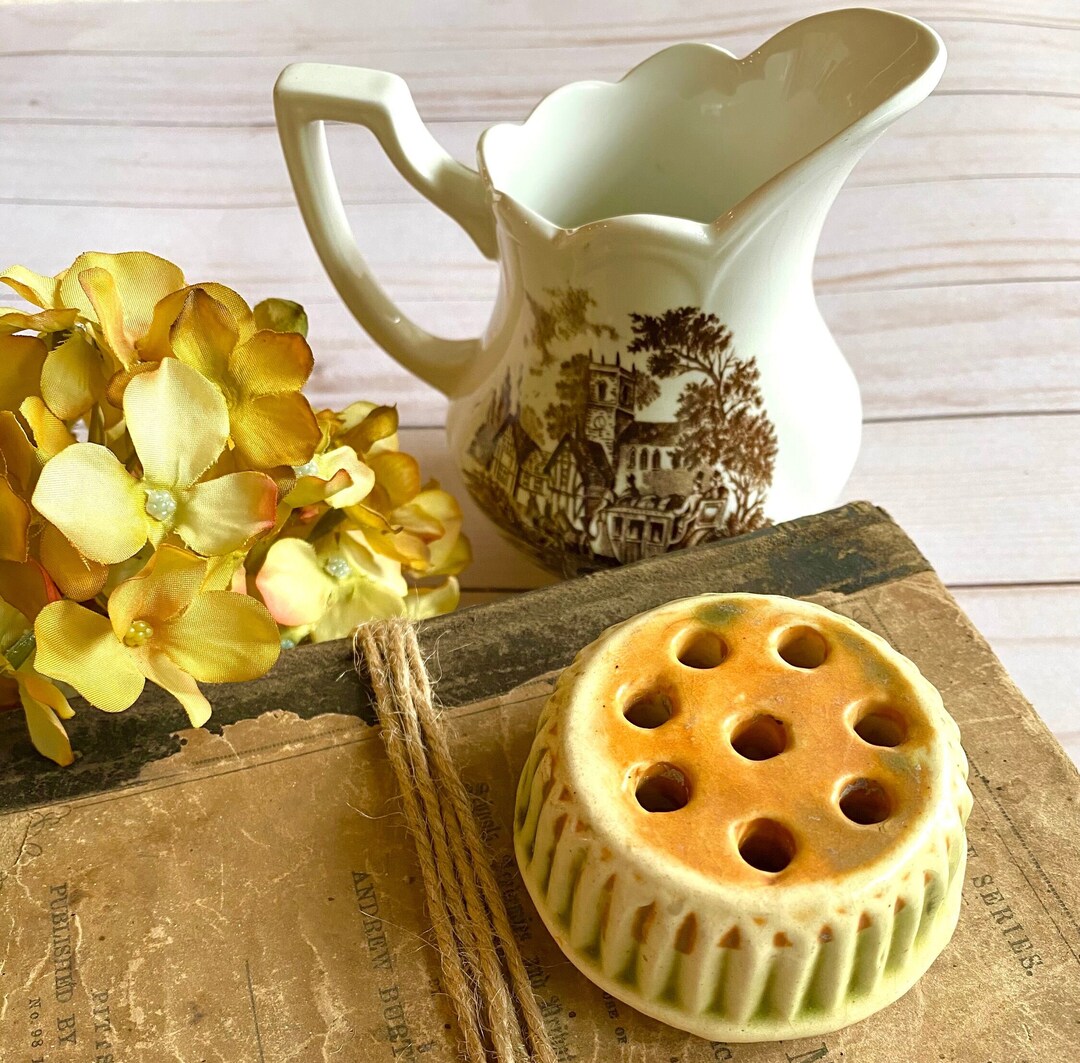 Vintage Drip Ware Pottery Flower Frog: Glazed Ceramic Stem Holder - Etsy