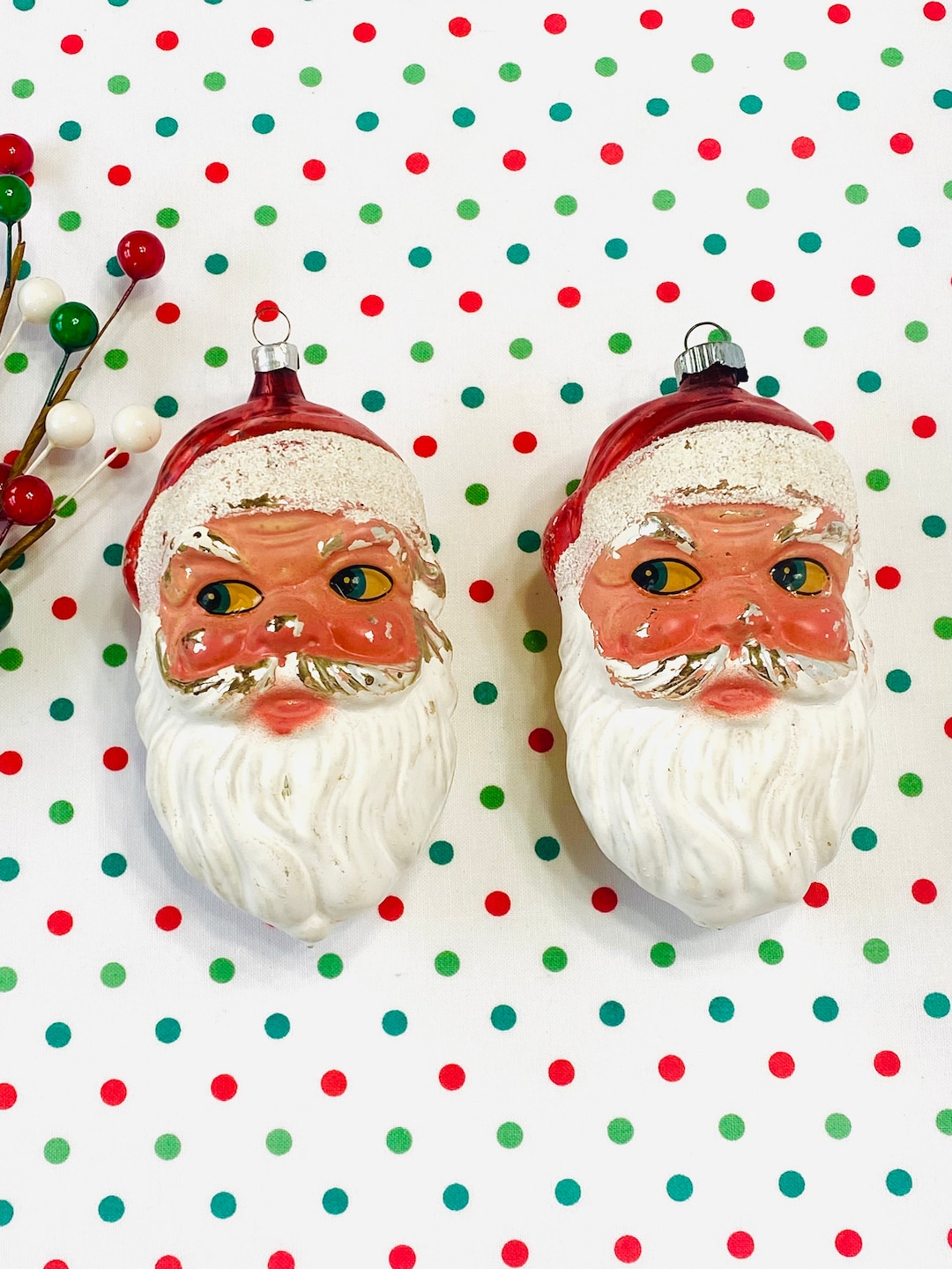Two/vintage Hand Painted Vintage German Figural Santa Head Ornaments, 5 ...