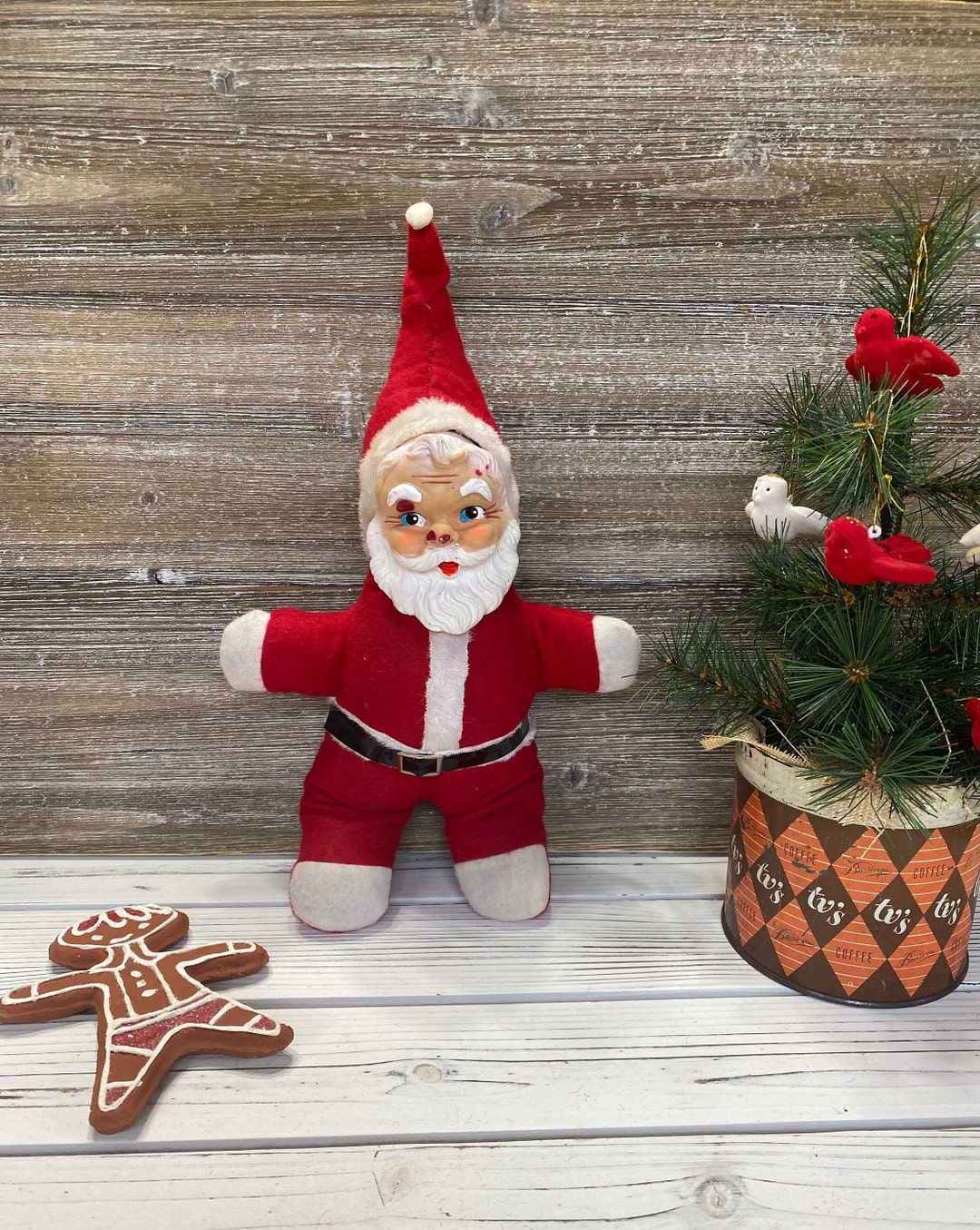 Vintage 1950’s-60’s Santa Plush Doll, Rubber Face Santa Claus ...