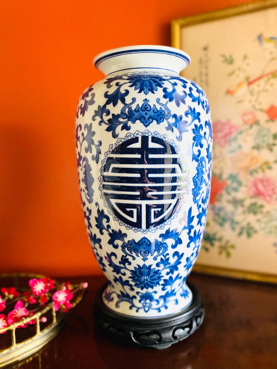 Bombay Company Chinoiserie Double Happiness Blue and White Porcelain ...