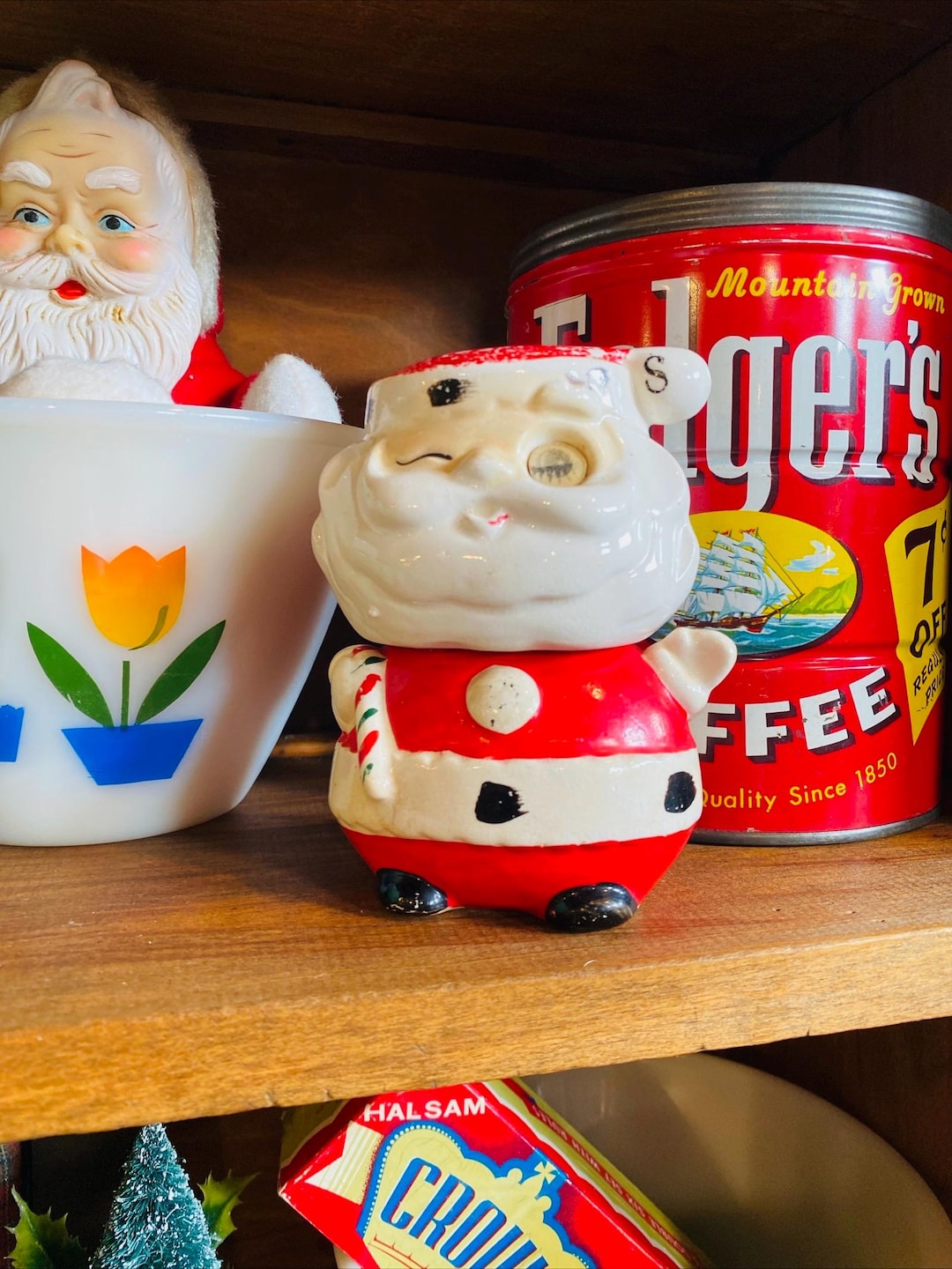 Rare 1950s/ Commodore Stacking Santa Sugar Creamer Set, Winking Santa ...